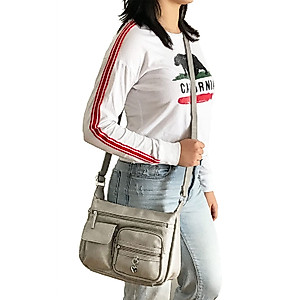 Zzfab Front Pockets side Locking Small Concealed Carry Purse CCW Crossbody Bag Grey