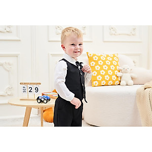 Toddler Boy Clothes Suit Gentleman Wedding Outfits, Formal Dress Shirt+Bowtie+Vest+Pants, US 18-24 Months = Tag 90