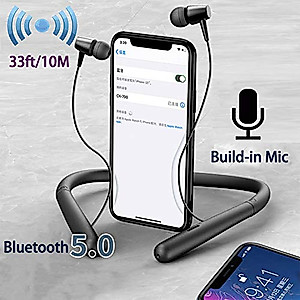 Bluetooth Headphones Wireless Neckband Bluetooth 5.0 Headset with 20 H Playtime, 10 mm Drivers, Magnetic Earbuds, Crystal-Clear Voice and Noise Cancelling Mic, Sweatproof and Lightweight (Black)