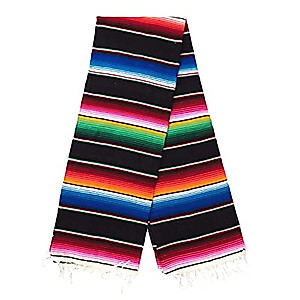 Leos Imports Mexican Serape Blanket, Traditional Saltillo Mexican Blanket, Handmade Mexican Blankets and Throws, Multipurpose Indoor and Outdoor Blankets and Throws, 84 x 55 Inches, Black