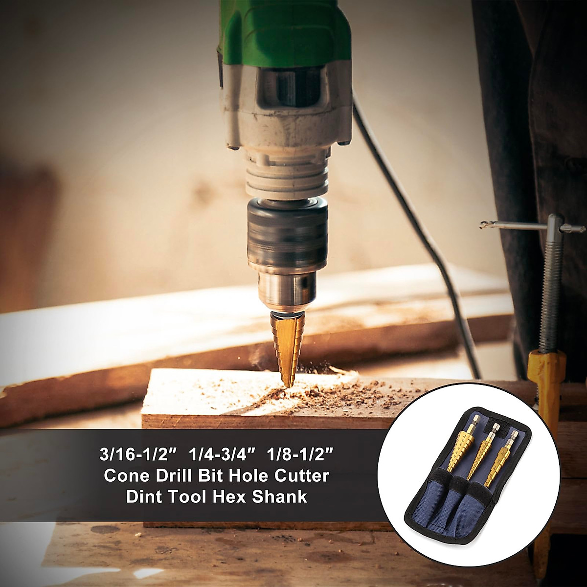 Step Drill Bit Set, 3PCS HSS Titanium Coated High Speed Steel Step Bits Covering 28 Sizes (1/8"-3/4") for Wood, Plastic, Sheet Metal with Portable Bag, Nice Gift for DIY Lovers