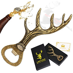 LKKCHER Deer Antler Beer Bottle Opener Stag Gifts for Women Men Wife Husband Girlfriend Boyfriend Mom Dad New Home Birthday Party Wedding Lovely Novelty Sturdy Bronze Gadget Christmas Gift Present