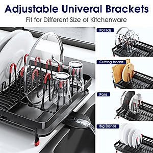 Dish Drying Rack, Expandable(19.3"-26") Dish Rack with Drainboard Set, Extra Large Rustproof Drying Rack for Kitchen Counter, Big Dish Drainers Dryer Racks for Dishes Drain with Utensil & Knife Holder