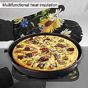 Sunflowers Chamomile Cornflowers Oven Mitt 11'' X 6.2'' and Pot Holder 8'' X 8'' Kitchen Gift Sets Heat Resistant Reusable Kitchen Oven Mitts and Pot Holders for Baking BBQ Cooking