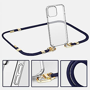 Lawonda Clear Case for iPhone 13 Pro Max, Crossbody Adjustable Neck Shoulder Lanyard Strap Shockproof Protective Transparent Lanyard Phone Case for 13 Pro Max 6.7 Inch Blue