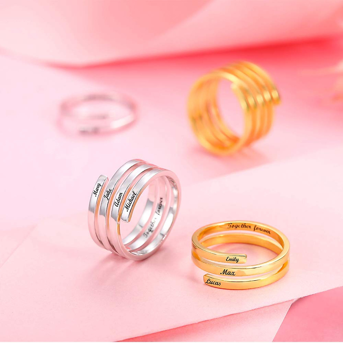 Getname Necklace Custom Name Ring Sterling Silver 2-5 Engraved Name Ring Personalized Ring Dainty Custom Rings Gift for Women Mom Grandma