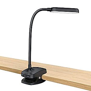 COLORLIFE Desk Lamp Battery Operated Rechargeable Clip On Reading Light Light up to 100 hrs Flexible Gooseneck Cordless Dimmable Lamp for Desk Bed Headboard Piano (Black)