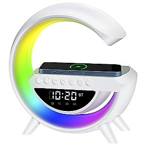 Alexsix Wireless Charger Atmosphere Lamp, 2023 New Wireless G Speaker Charger with Desk Lamp Bedside Night Light Smart Light Sound Machine Charging Lamp for Bedroom Home Decor