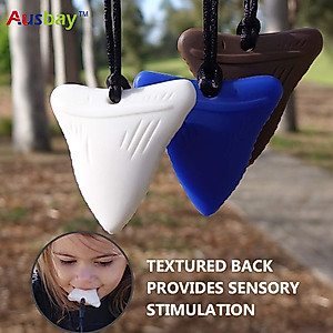 Ausbay Sensory Chew Necklaces, Silicone Shark Tooth Pendant Chewable Jewelry for Boys, Girls, Kids, Adults with Anxiety, SPD, ADHD, Teething, Autism, and Oral Motor Needs(3 Pack)