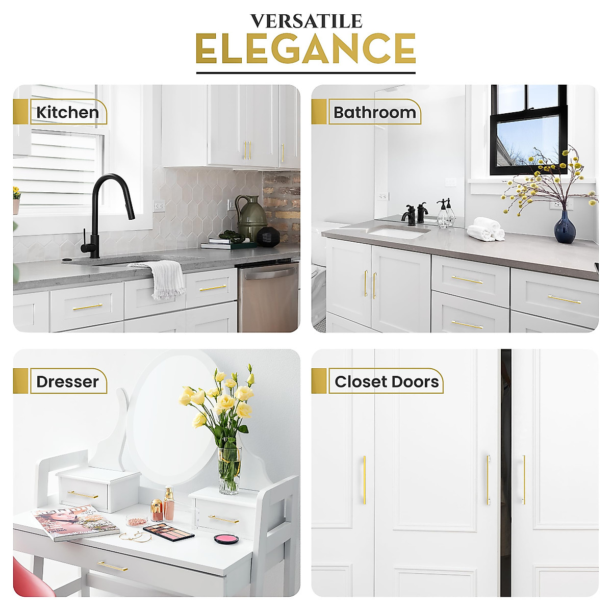 Southern Hills 5pc Brushed Gold Cabinet Pulls - 8.75" (224mm) Screw Spaced Gold Pulls for Cabinets and Drawers, Dresser, Gold Hardware for Cabinets, Kitchen Cabinet Handles