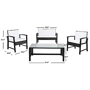 SAFAVIEH Outdoor Collection Krissy Wicker Cushion 4-Piece Living Set PAT7711A, Black/White