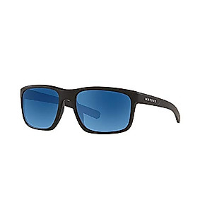 Native Eyewear Wells Polarized Rectangular Sunglasses, Matte Black Crystal/Blue Reflex, 58 mm