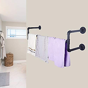 WEBI Clothing Rack Wall Mount,24'' Industrial Pipe Clothes Rack for Hanging Clothes,Heavy Duty Iron Garment Rack Bar,Retail Display Clothes Rod for Closet,Laundry Room,Black