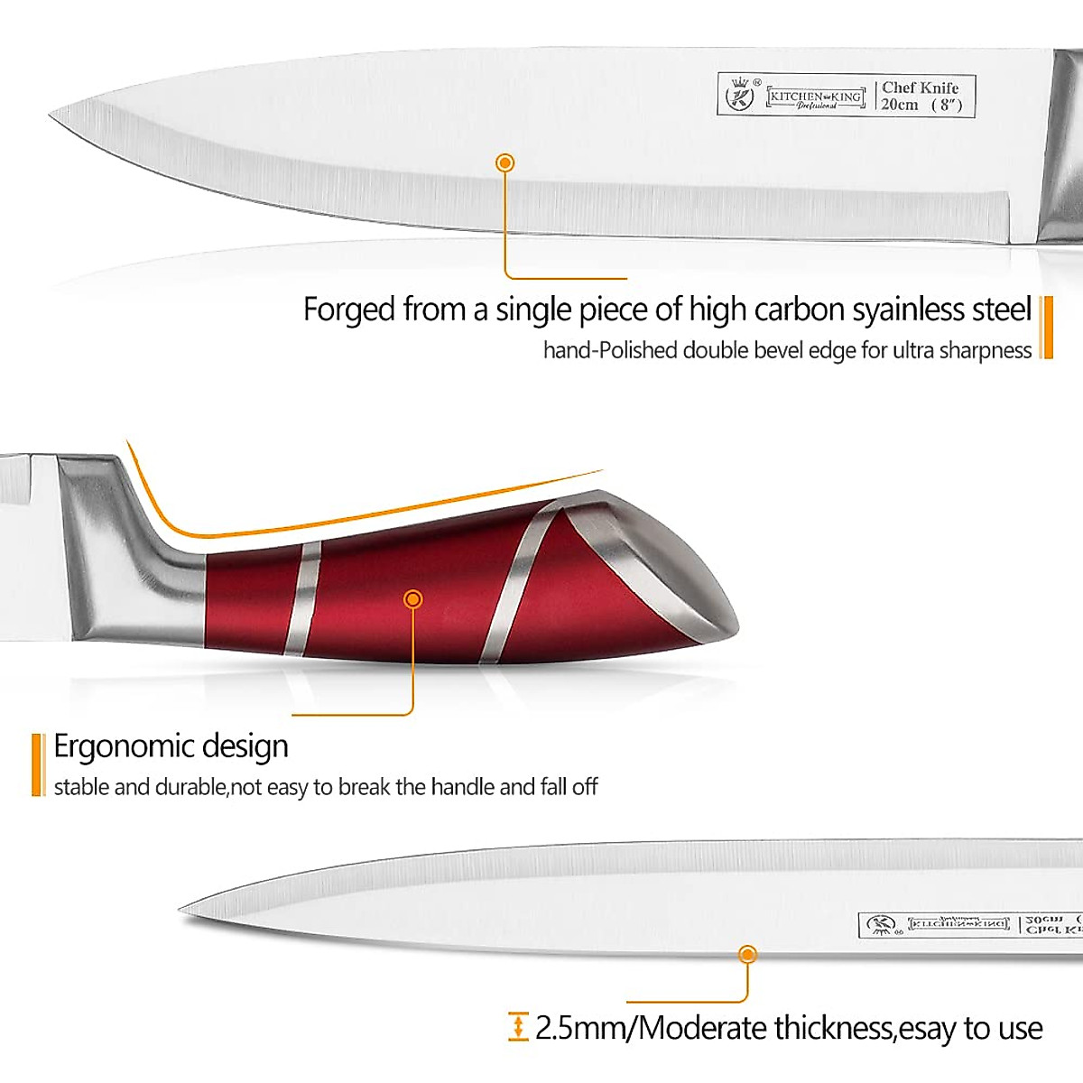 Kitchen Knife Set, CHEFDEER 9-Piece Pink Sharp Non-Stick Coated Chef Knives Block Set,Stainless Steel Knife Set for Kitchen with Sharpener for Cutting Slicing Dicing Chopping (Red)