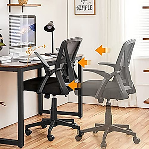 Yaheetech Home Office Chair Work Desk Chair Swivel Computer Mesh Chair with Flip-up Arms Adjustable Height Lumbar Support Executive Office Task Chair for Home Office Students Study, Black