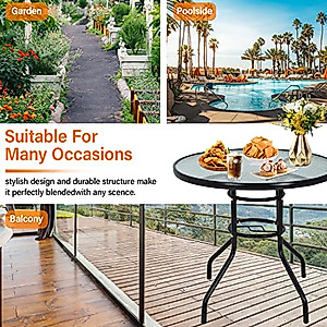 FDW Outdoor Table Patio Table Dining Table with Tempered Glass Umbrella Hole for Lawn Balcony, Yard (Round)
