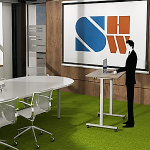 SHW Electric Height Adjustable Mobile Rolling Standing Desk Workstation, 40 x 24 Inches, Maple