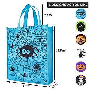 HEYTUYA 6 Pack Large Halloween Bags, Halloween Bags with Handles, Halloween Treat or Trick Bags for Kids, Gift Bags Trick Bags Halloween Kids Party Favor Supplies, Non-Woven Tote Bag Halloween Bags