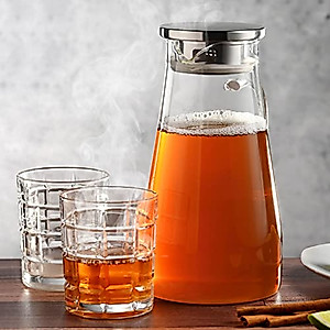 Glass Pitcher with Stainless Steel Lid - 1.8L / 60 oz Glass Jug - Hot & Cold Beverages - Lemonade, Juice, Iced Tea, Milk, Coffee - Heat Resistant Glass - Handle & Spout Carafe - Premium Gift Box