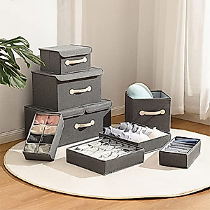 AzxecVcer 4 Set Sock Underwear Organizer,45 Cell Foldable Washable Odorless Fabric Drawer Organizers Storage Divider for Clothing, Baby Clothes, Bra, Panty, Socks, Scarf, Ties (Grey)