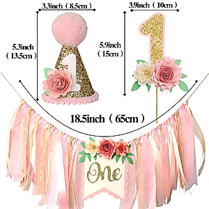 Dusty Pink 1st Birthday High Chair Floral Banner Decor Boho Floral 1st Birthday Hat Decorations 1st Birthday Cake Topper Baby Girl Banner Baby Shower Wall Hangings Decorative For Kids Bedroom