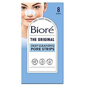Bioré Original, Deep Cleansing Pore Strips, Nose Strips for Blackhead Removal, with Instant Pore Unclogging, features C-Bond Technology, Oil-Free, Non-Comedogenic Use, 8 Count