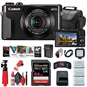 Canon PowerShot G7 X Mark II Digital Camera (1066C001) + 64GB Memory Card + 2 x NB13L Battery + Corel Photo Software + Charger + Card Reader + LED Light + Soft Bag + More (Renewed)