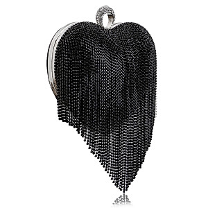 Flada Rhinestone Handbag for Women Dazzling Heart Shaped Cluth Purse and Evening Bag, Blue, Medium