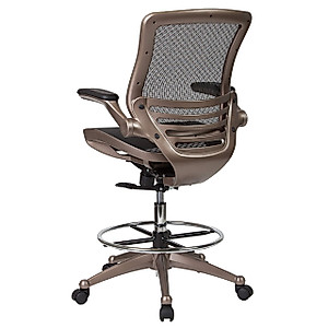 Flash Furniture Mid-Back Transparent Black Mesh Drafting Chair with Melrose Gold Frame and Flip-Up Arms