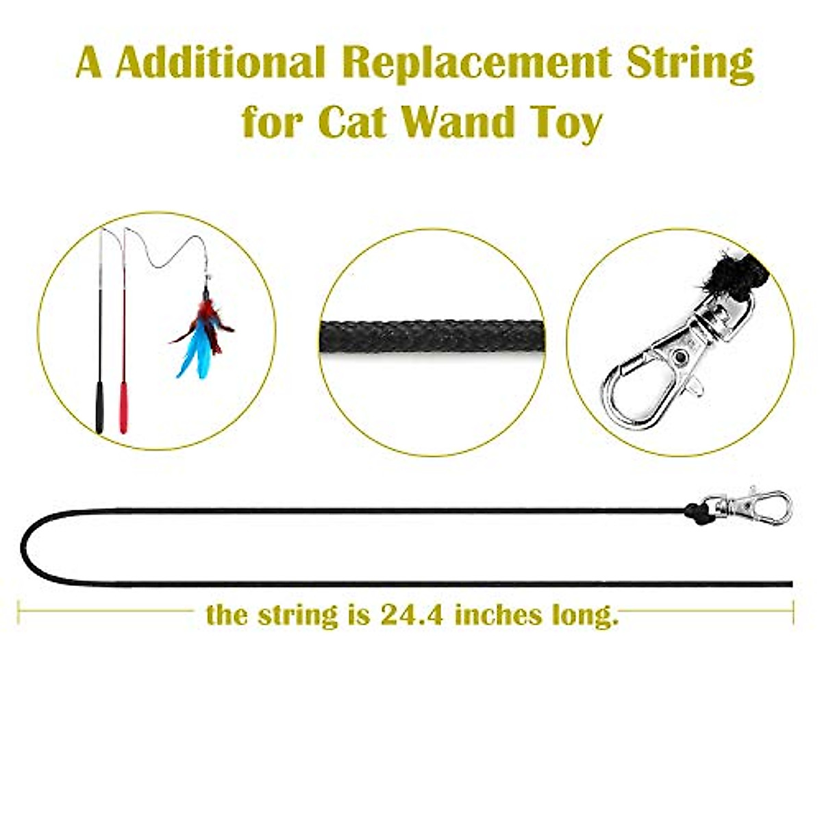 MeoHui Cat Wand Toys Refills, Cat Feather Toys Accessories, 10PCS Squiggly Worms Replacements and 1PC Replacement String for Cat Fishing Pole, Assorted Teaser Refills with Bell for Indoor Cats Kitten