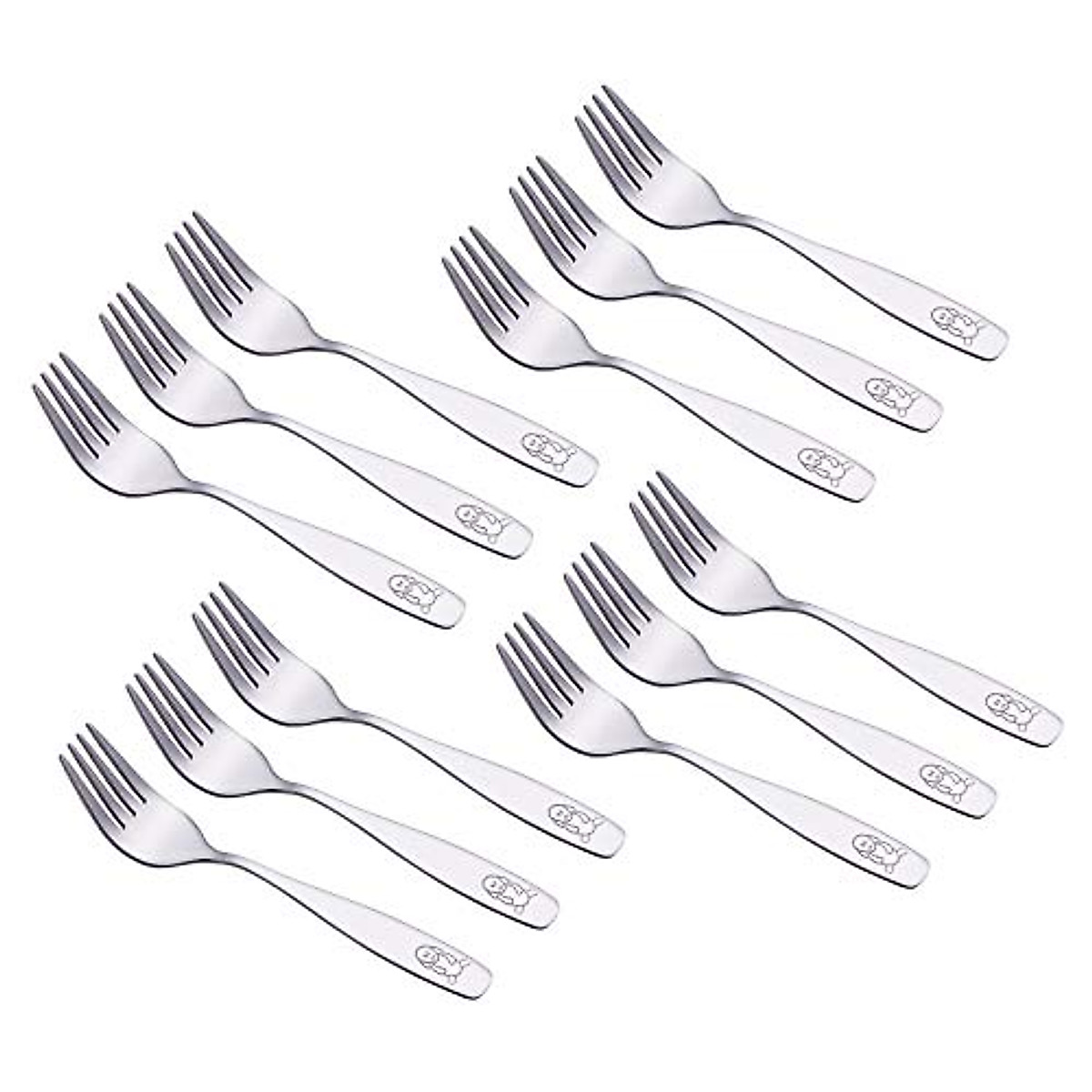 ANNOVA Kids Silverware 12 Pieces Children's Safe Flatware Set Stainless Steel - 12 x Children Safe Forks, Toddler Utensils, Metal Cutlery Set Engraved