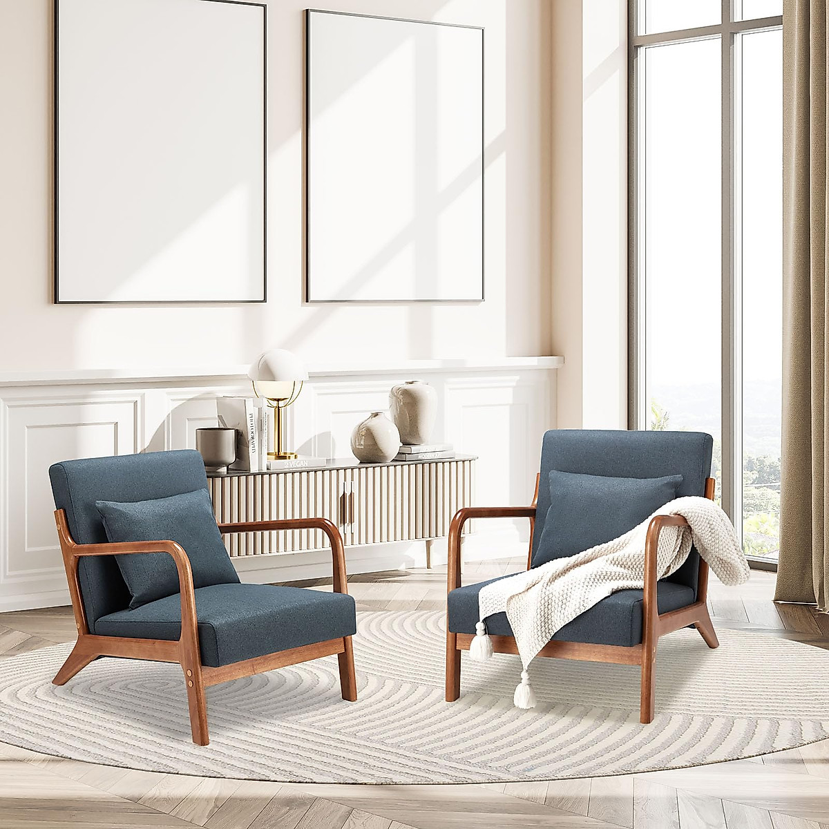 Esright Modern Accent Chairs for Living Room, Mid Century Modern Living Room Bedroom Reading Comfy Lounge Chairs, Small Side Armchair for Bedrooms in Blue