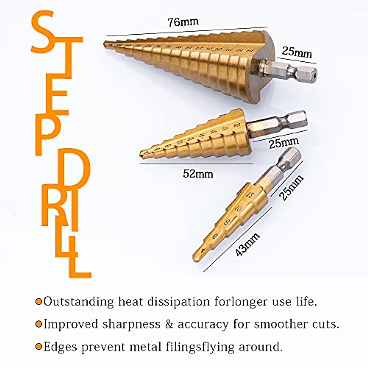 Loboo Idea 26 Pieces/Set Drilling Tools, Including 6 Countersink Drill Bits, 7 Three Pointed Drill Bit,1 L-Wrench, 8 Wood Plug Cutter, 4 Step Drill Bit Set (26 Pieces/Set, Gold and Silver)