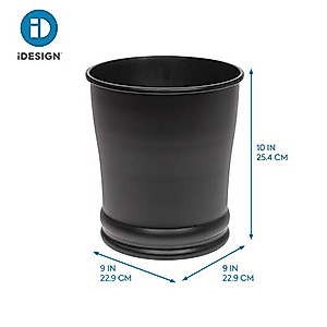 iDesign Olivia Metal Wastebasket, Small Round Plastic Vintage Trash Can for Bathroom, Bedroom, Dorm, College, Office - Matte Black, Waste Can