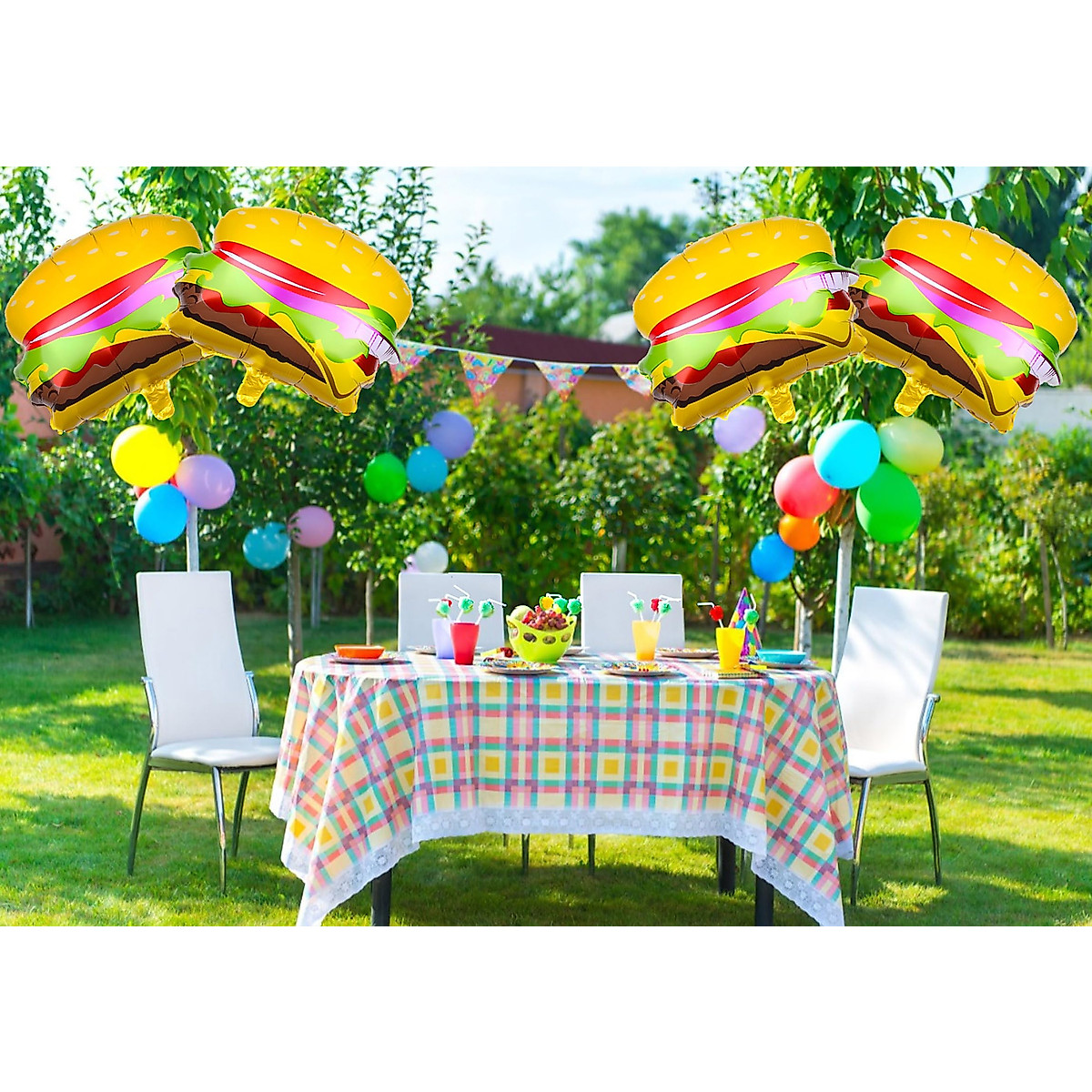 4PCS Hamburger Balloons Foil Aluminum Balloon Birthday Party Decorations for Baby Shower Kids Snacks Themed Party Supplies for Girl Boy