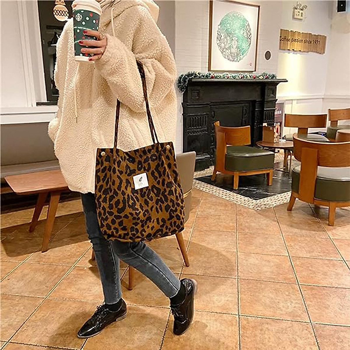 AioTio Women Handbag Shoulder Bag Women Handbag Large Fabric Bag Shopping Bag（leopard）