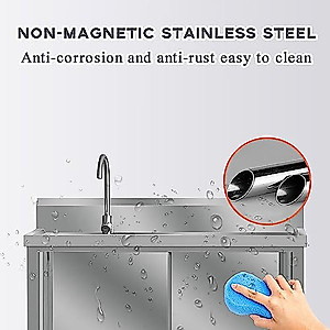 IOXGSGI Stainless Steel Commercial Sinks with Drainboards Faucet, Free Standing Sink 1 Compartment Large Utility Sink Garage Sink, Durable and Heavy-Duty, for Restaurant, Bar, Kitchens, Bathrooms