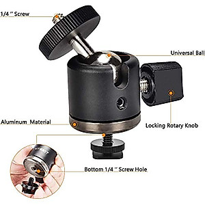 UTEBIT Mini Tripod Head Ball Head with 1/4 Hot Shoe Adapter 360° Rotatable Ball Head Hot Shoe Ball Head Aluminium with Camera Hot Shoe Ball Joint Holder Compatible with Nikon, HTC Vive VR