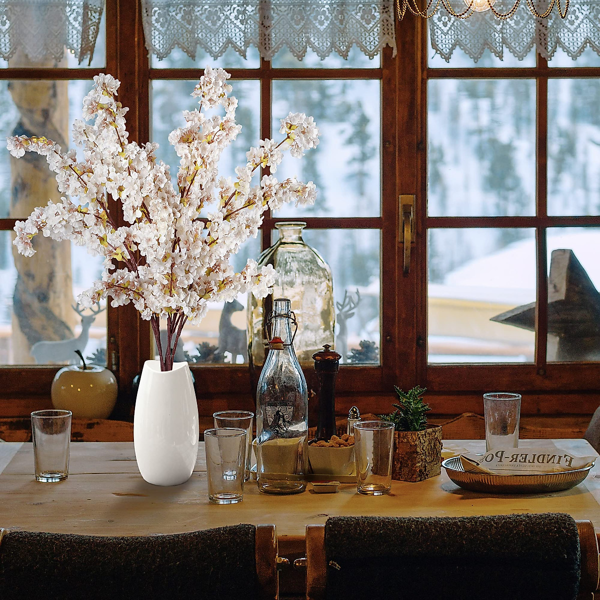 Sggvecsy Artificial Cherry Blossom Branches Faux Cherry Flowers 39 Inch Peach Branches Silk Tall Stems for Home Wedding Table Vase Decor (3 Pcs, Ivory)