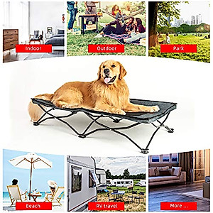 YEP HHO Large Elevated Folding Pet Bed Cot Travel Portable Breathable Cooling Textilene Mesh Sleeping Dog Bed 47 Inches Long (Grey)