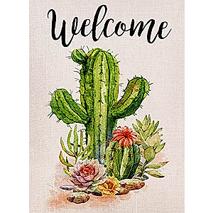 Welcome Cactus Garden Flag Vertical Double Sided Rustic Farmhouse Flag Yard Outdoor Decoration 12.5 x 18 Inch