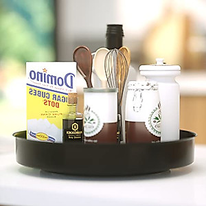 Lazy Susan Organizer 10 inch Stainless Steel Metal Turntable Rotating Spice Racks for Pantry Cabinet Cupboard Organizer Table Black