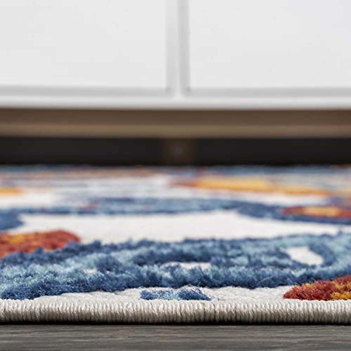 JONATHAN Y AMC102B-5 Julien Paisley High-Low Indoor Outdoor Area-Rug Bohemian Floral Easy-Cleaning High Traffic Bedroom Kitchen Backyard Patio Porch Non Shedding, 5 X 8, Orange/Blue