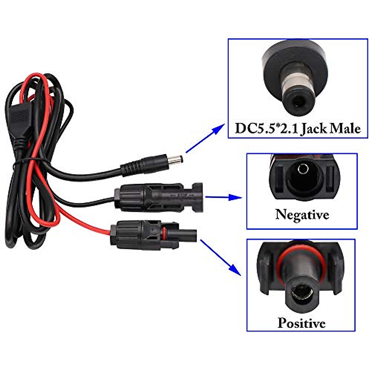 zdyCGTime Solar Adapter Male and Female to DC 5.5mm x 2.1mm Male Solar Power Extension Cable for Solar Panel and Portable Generator Connector to DC Solar Panel Connector Adapter Cables, 1.5m 16AWG.