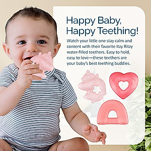Itzy Ritzy Water-Filled Teethers - Cold Cutie Coolers Textured On Both Sides to Massage Sore Gums & Emerging Teeth - Can Be Chilled in Refrigerator, Set of 3 Coordinating Pink Unicorn Water Teethers
