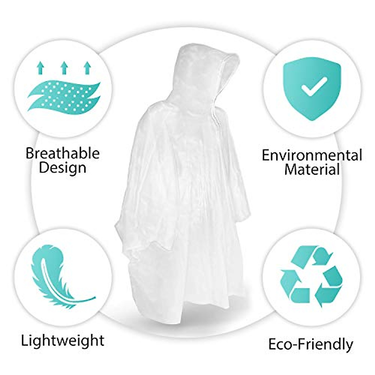 Disposable Rain Ponchos for Adult, Waterproof Plastic and Drawstring Hood, Clear (20 Pack)