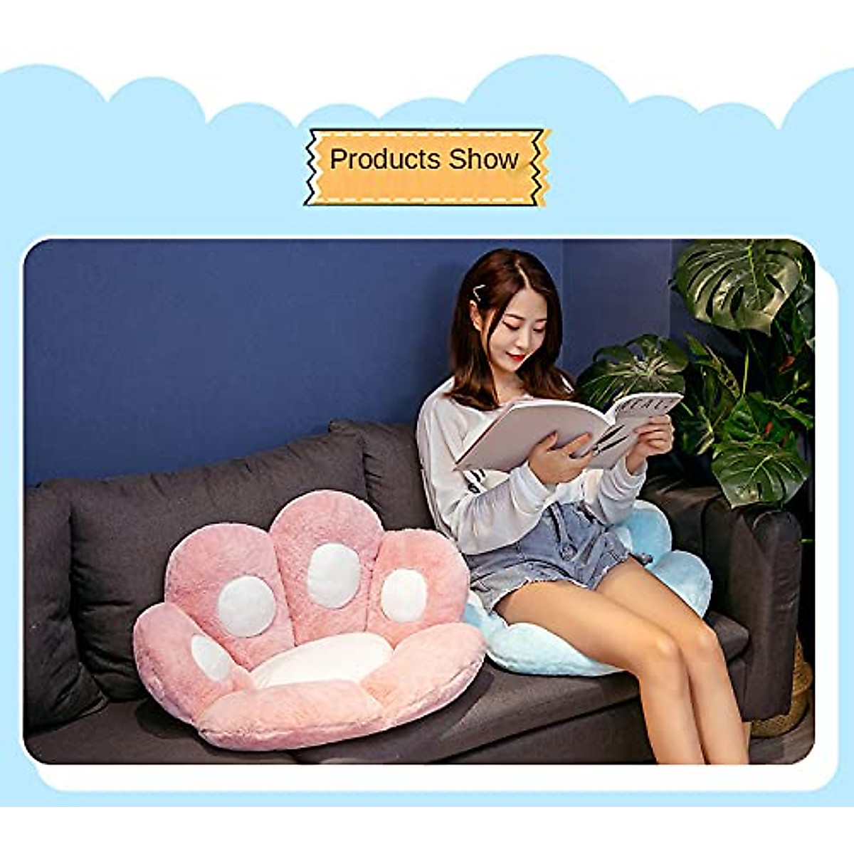 Cartoon Bear paw cat Claw Cushion, Half-Surround Cushion, Lazy one-Piece Sofa, Office seat, Student Cushion (Polar White, 60cm*70cm)