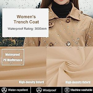 Kugnala Womens Trench Coat Double-Breasted Long windbreak Belted Slim Outerwear Coat with Detachable Hood Black Brown M