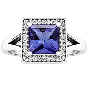 Dazzlingrock Collection 6 MM Princess Tanzanite & Round Diamond Ladies Engagement Ring in 14K White Gold, Size 6