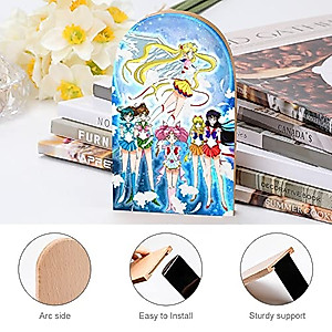 Anime Poster Moon Bookends Wood Book Divider Decorative Shelves Non-Skid Book Stand 2 Pieces for Office Home